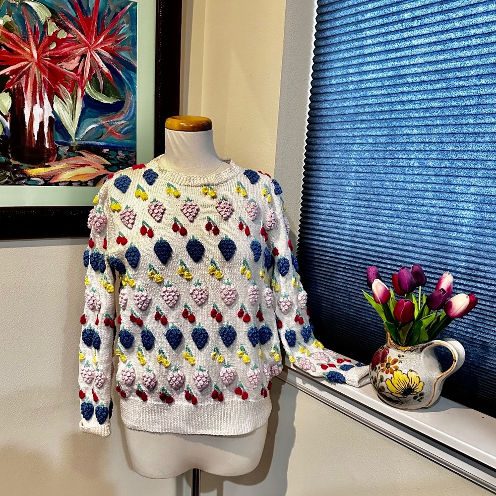 Patricia Roberts Hand Knit Cotton Intarsia Fruit Swea… - Gem